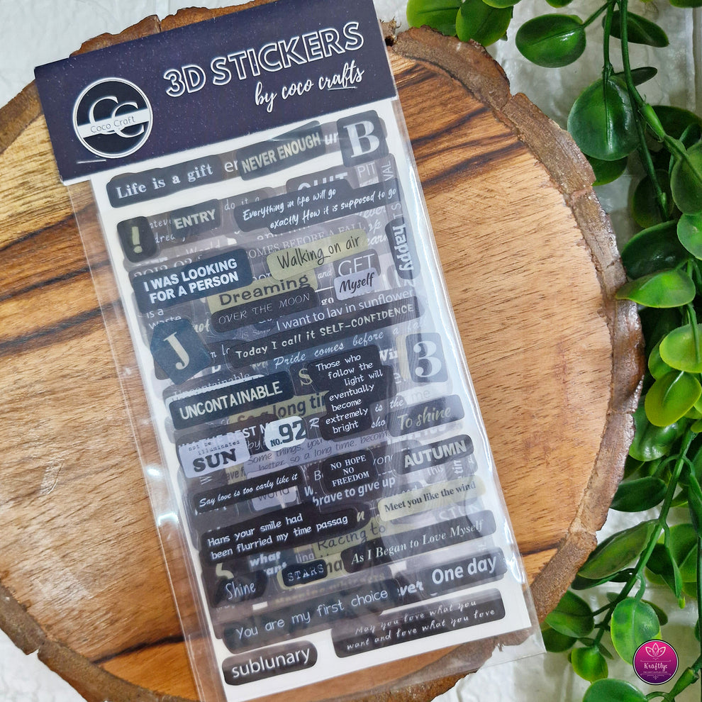 3D CUTE TRANSPARENT PINTERESTY WORDINGS STICKER - BLACK & WHITE – Kraftlys