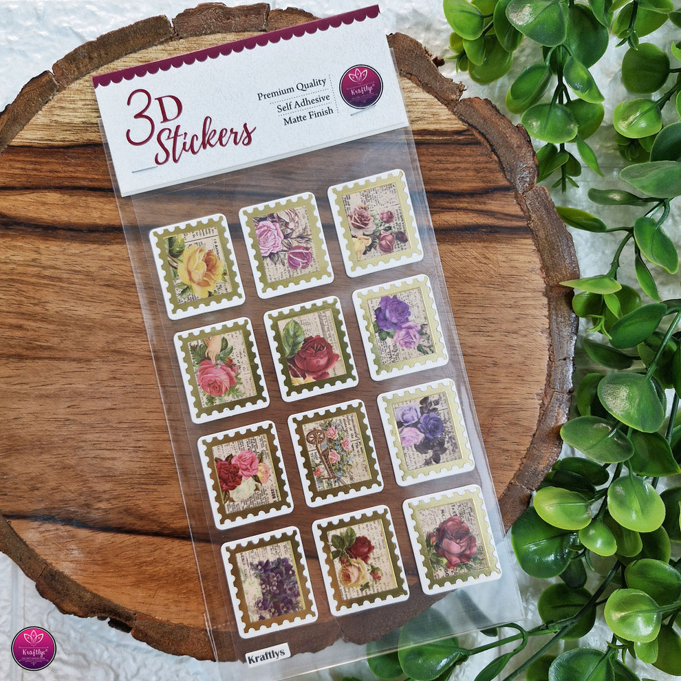 KRAFTLYS 3D Sticker – STAMPS | Vintage Floral Postage Stamp-Themed ...